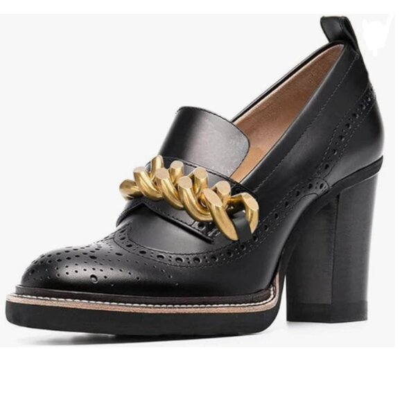 YDN | Shoes | Ydn Black Chain Chunky High Heels Round Toe Oxford Chain ...
